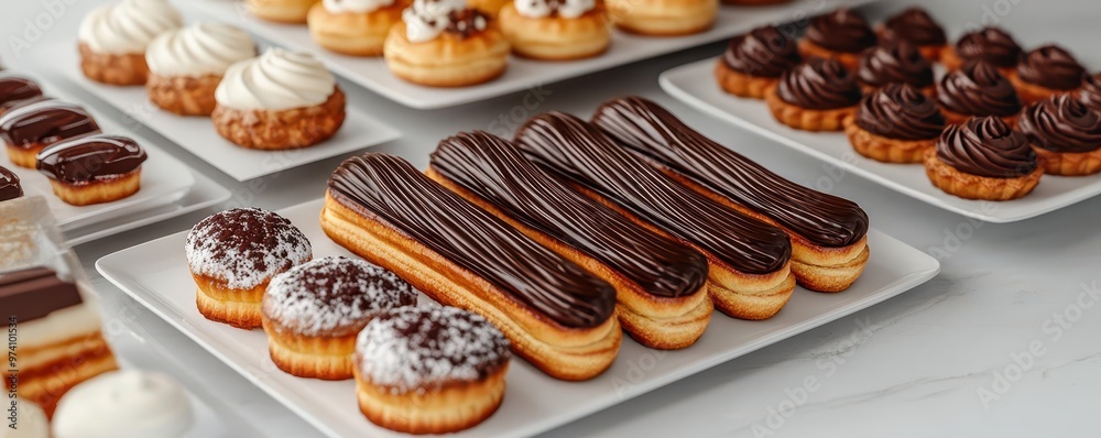 A 3D model of a bakery s pastry display, with detailed eclairs, tarts ...