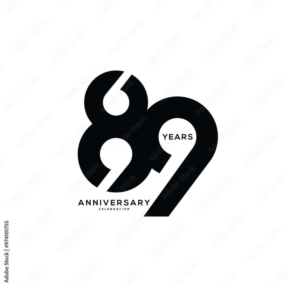 89 Logo, 89th Anniversary Logo, Black Color, 89 birthday Logo, Vector ...