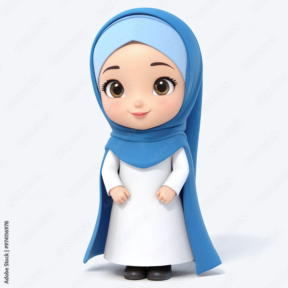 3D cute moslem girl character praying pose welcome pray, ramadhan ...