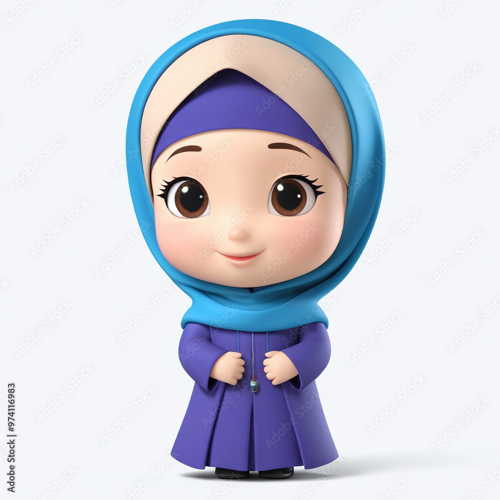 3D cute moslem girl character praying pose welcome pray, ramadhan ...