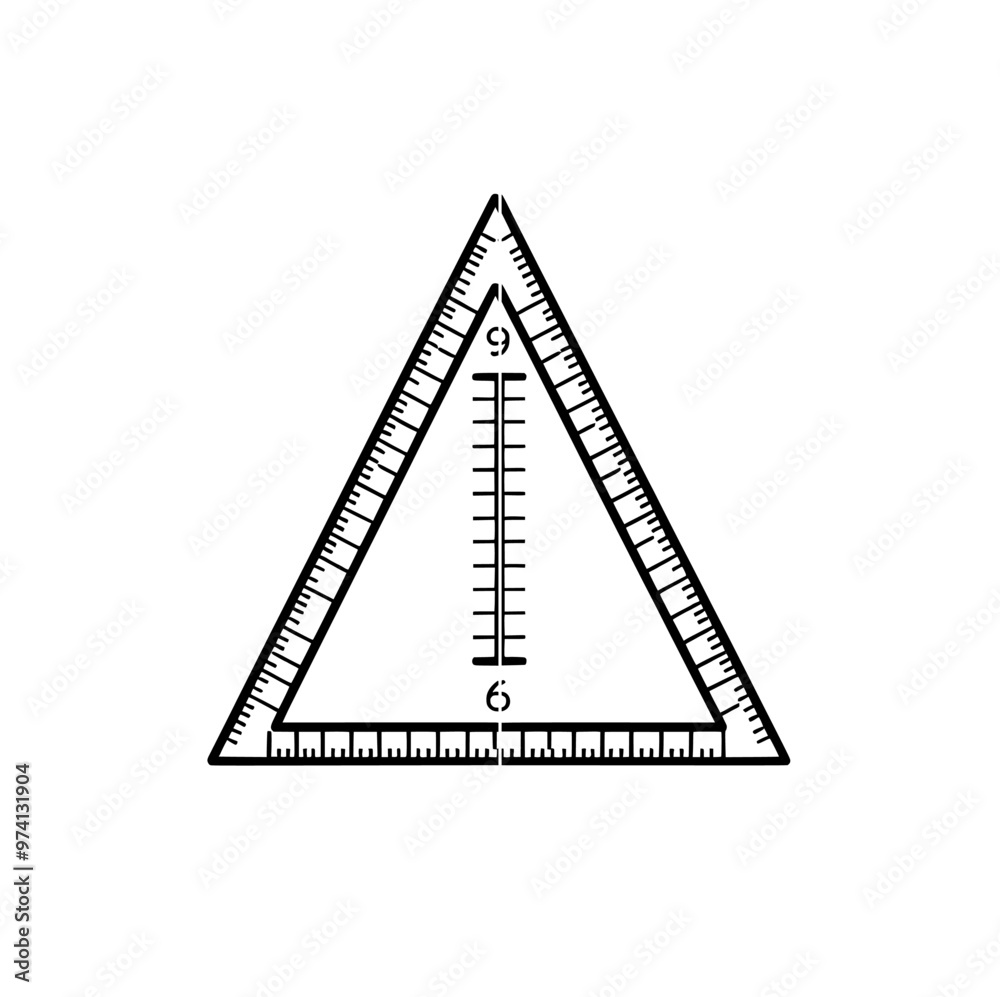 In this cool outline style, a ruler appears in a triangle shape. This ...