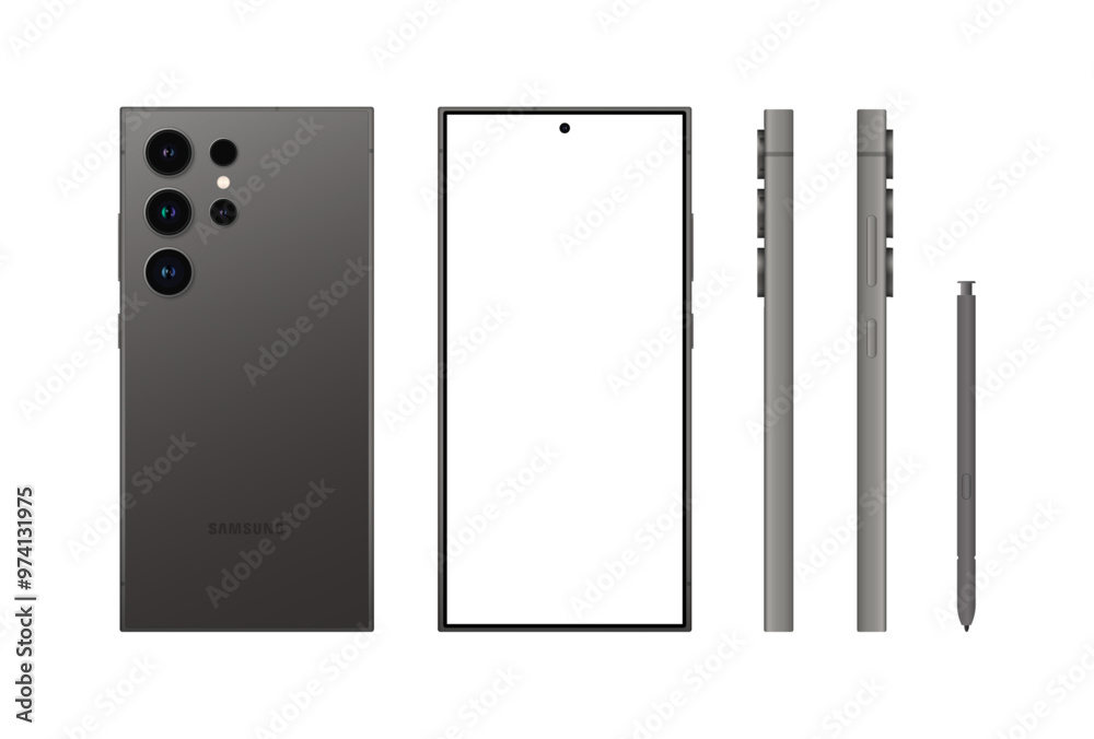 Smartphone Samsung Galaxy S24 Ultra mockup. Titanium black color. New ...