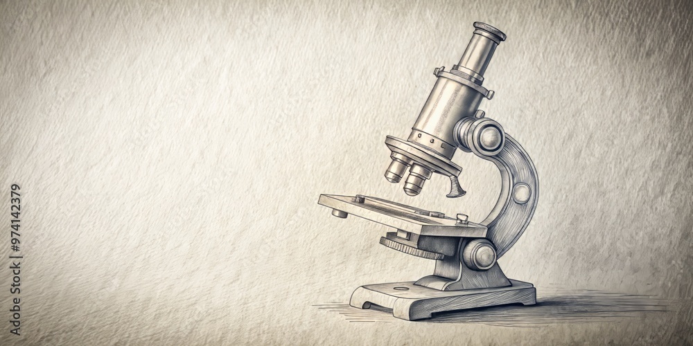 Delicate pencil sketch of a microscope on white paper, blending art and ...