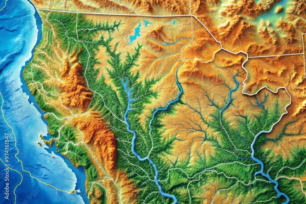 Detailed topographic map of Missouri featuring major cities, rivers ...