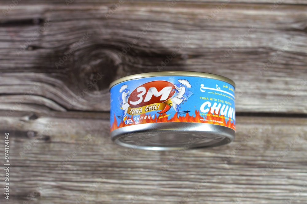 Cairo, Egypt, August 31 2024: 3M Tuna chili chunks with chili pepper ...