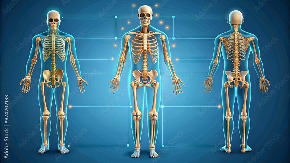 Illustrated diagram of the human skeletal system with detailed labels ...