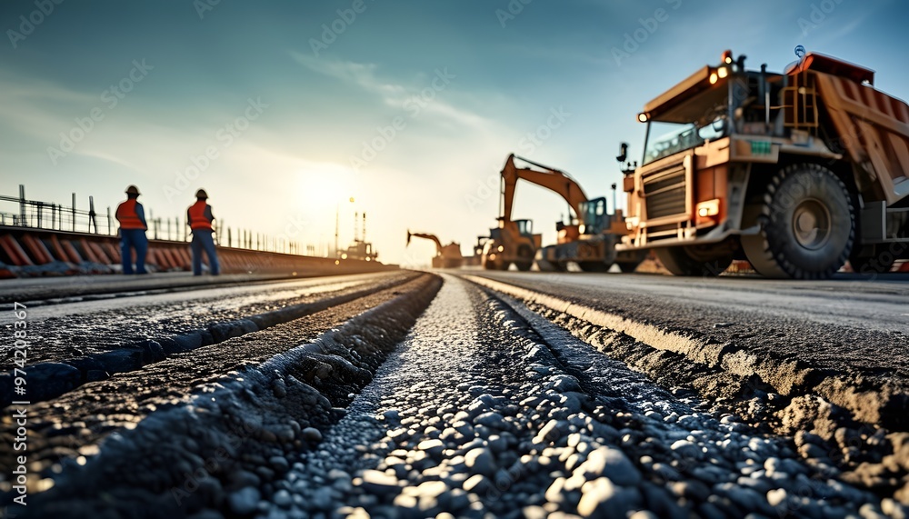 Dynamic Road Construction Scene with Workers and Machinery Creating a ...
