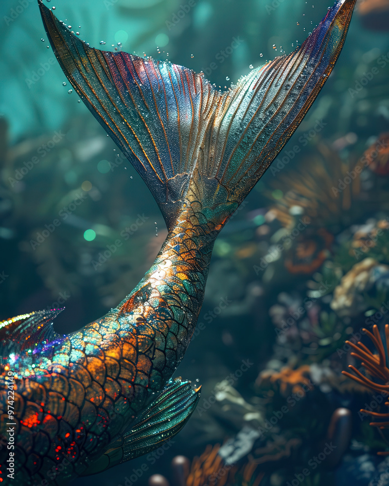 A mermaid's tail shimmers and sparkles in the sunlight as she swims ...