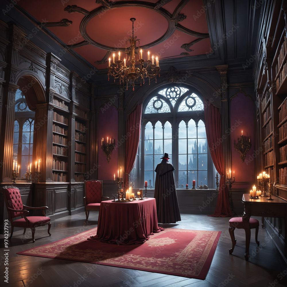 Dracula and Ghost in night abandoned castle hall. Funny and cool spook ...