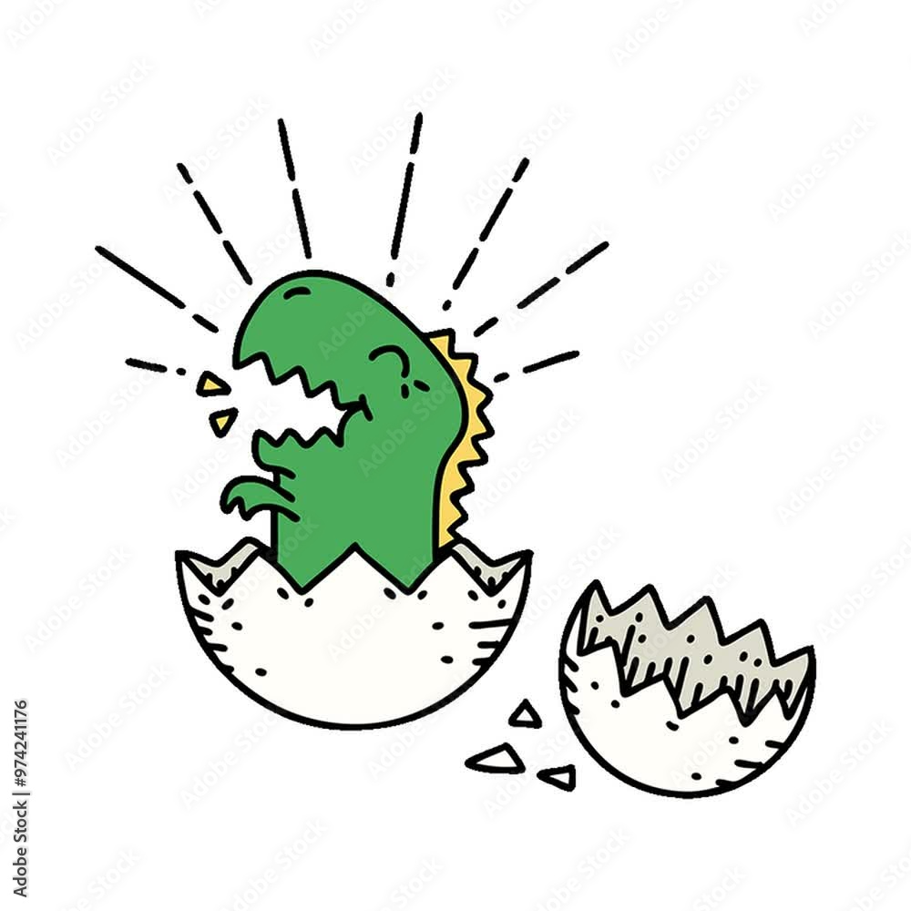illustration of a traditional tattoo style hatching dinosaur Stock ...