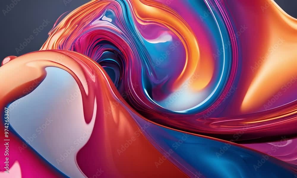 Vibrant And Dynamic Abstract Composition With Swirling Liquid Forms In Shades Of Pink Orange