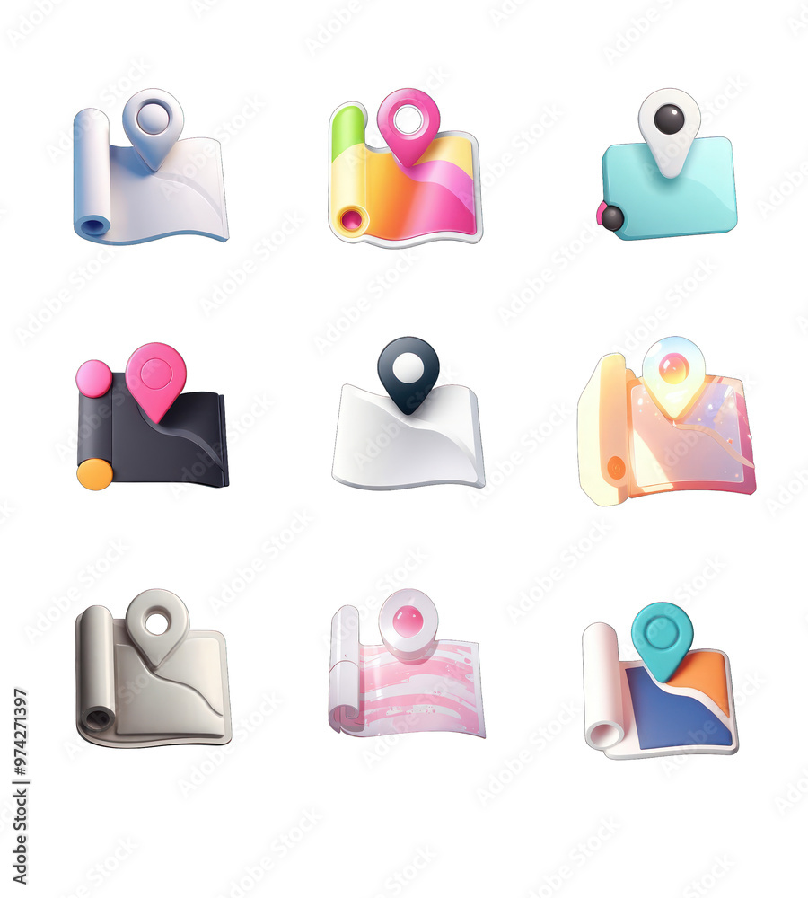 Icon collection Colorful map icons with location pins, perfect for ...