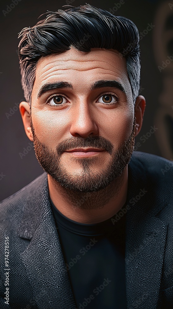 A cartoon image of a light-skinned man, with well-groomed short dark ...