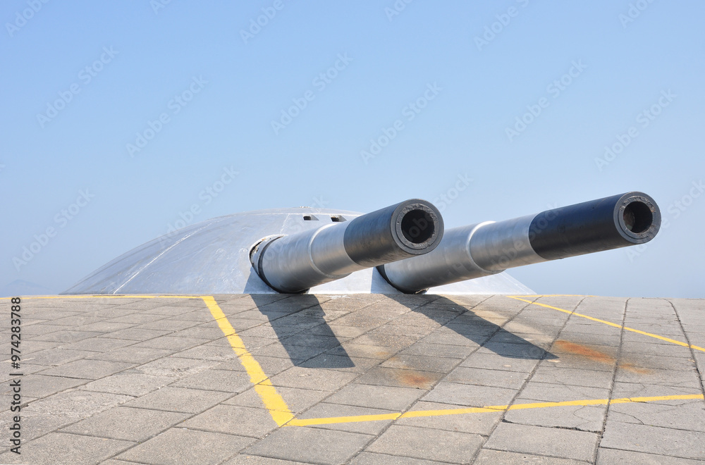 War cannons of the concrete fortification, consisting of a 308 mm ...