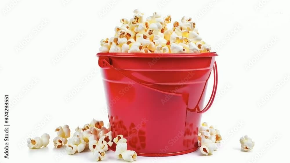 Full red bucket of popcorn on White background hd 4k video food ...