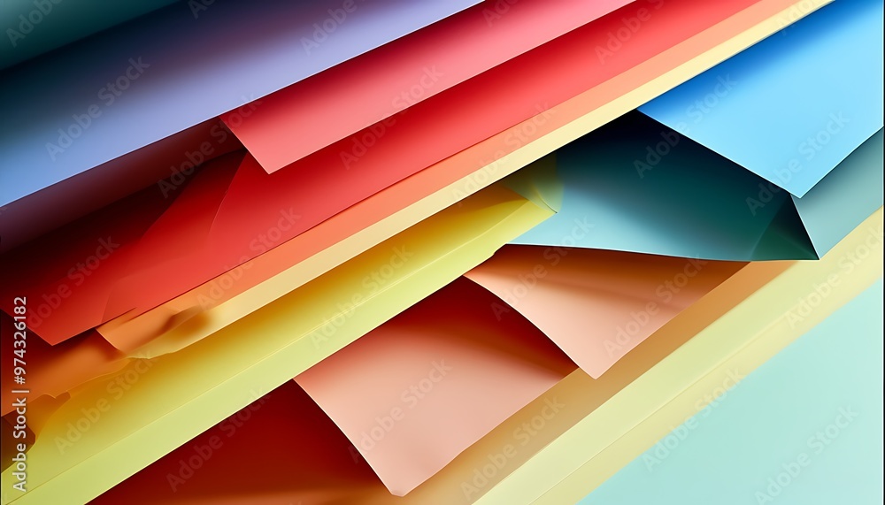 The five colors of paper appear to be stacked in an orderly manner ...