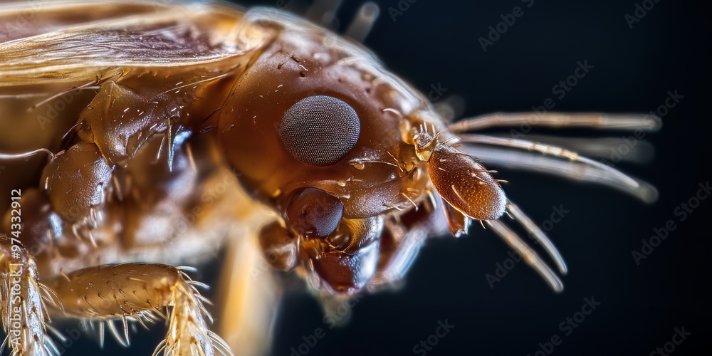 Macro image of a highly detailed flea's side profile, highlighting its ...