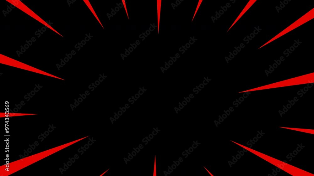 Red anime speed lines animation on black. Radial comic speed lines ...
