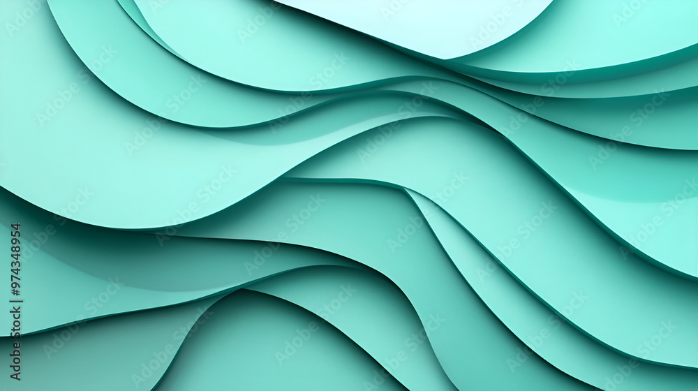Abstract silk teal waves design with smooth curves and soft shadows on ...