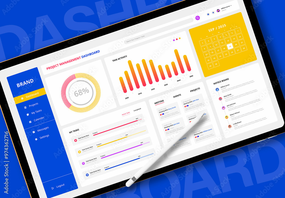 Project Management Dashboard UI Template Stock Template | Adobe Stock