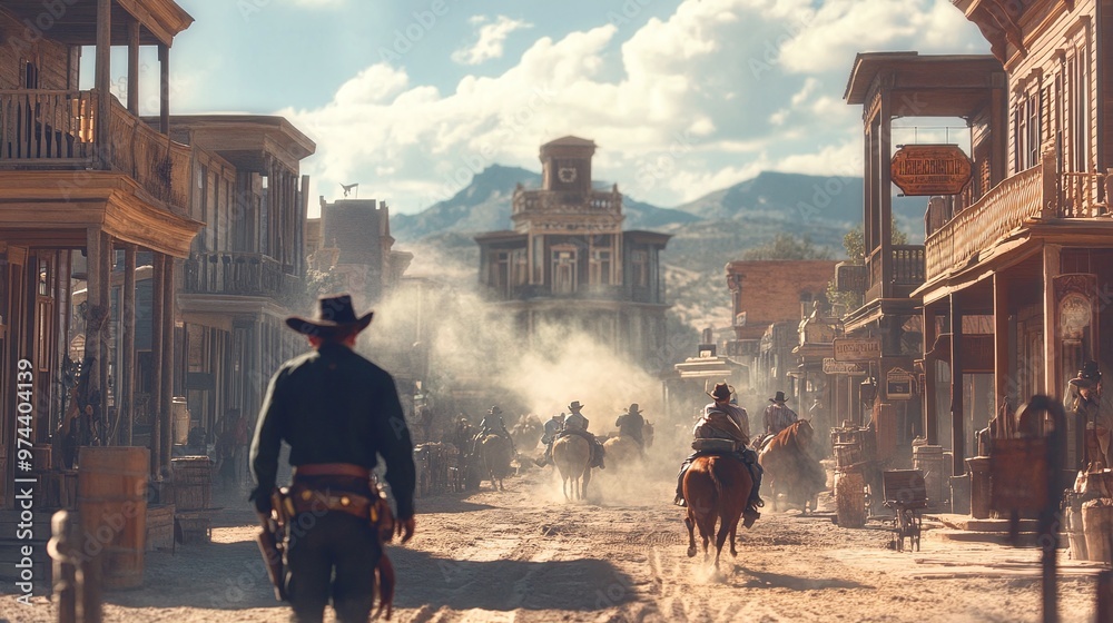 epic cowboy standoff in a wild west town, a classic western duel with ...
