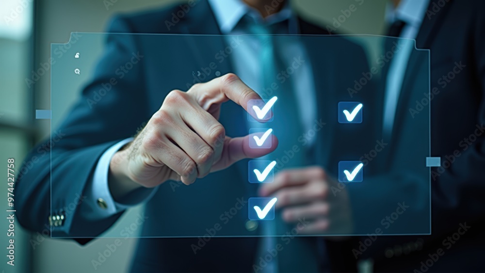 Corporate Professional Using a Digital Interface to Mark Items on a ...