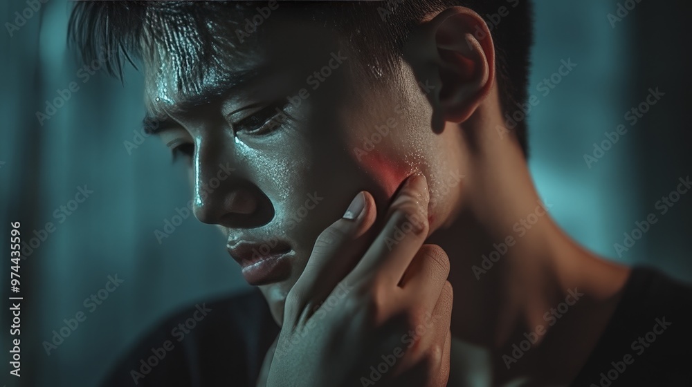 An insect bite leads a young Asian man to scratch frequently, dealing ...
