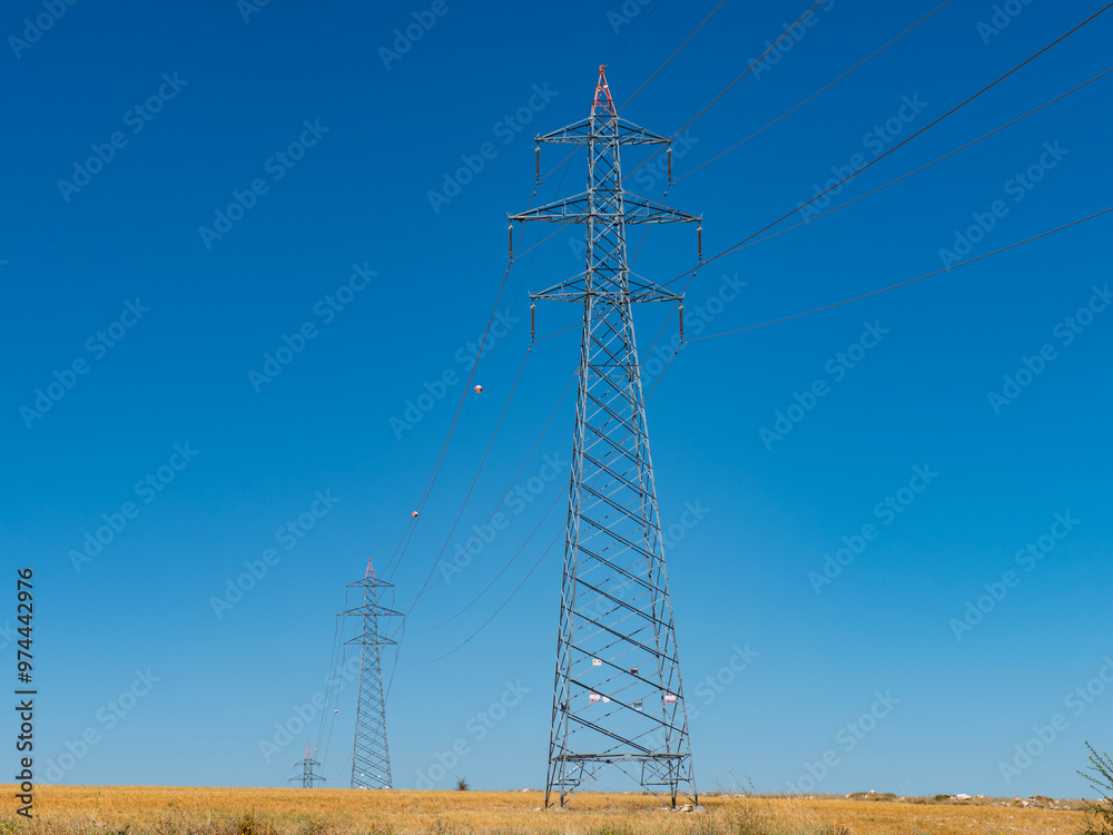 High-voltage power transmission line. Supports for power transmission ...