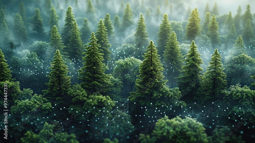 AI-powered computer vision system scanning forests, abstract ...