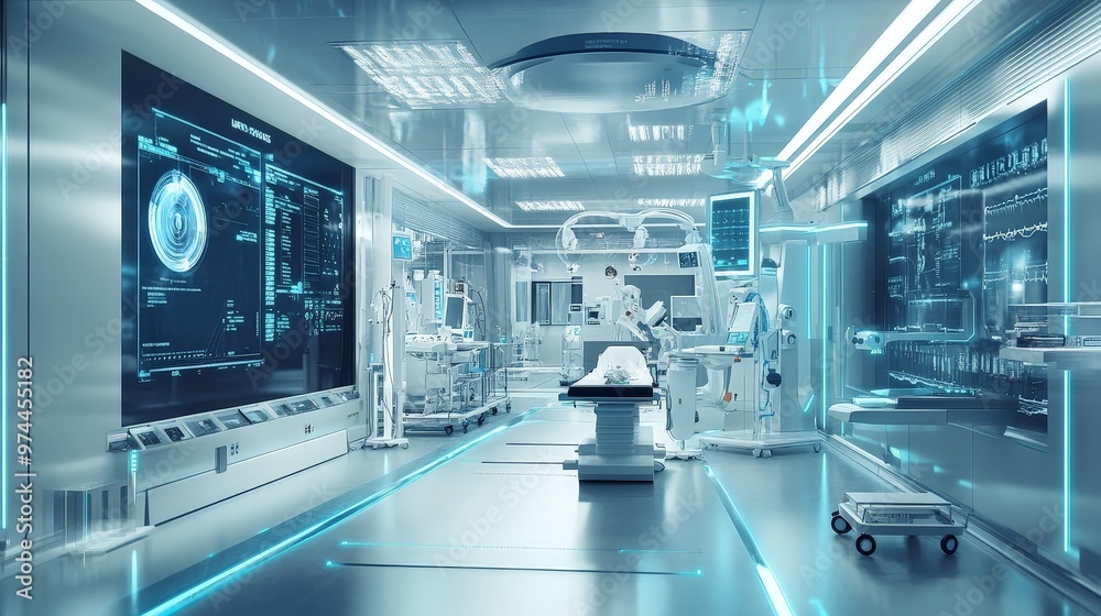 Visualize a high-tech medical facility with digital health monitoring ...