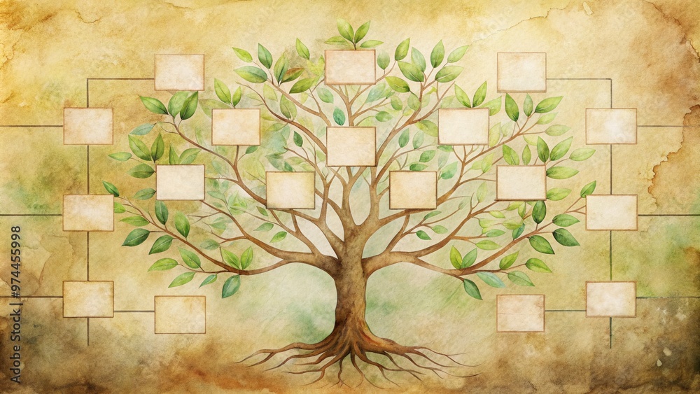 A beautifully designed blank family tree template with elegant branches ...