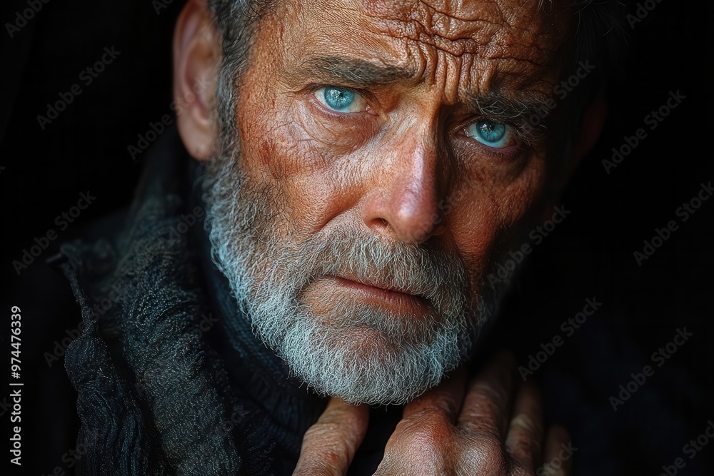 anguished man clutches chest face contorted in pain dramatic lighting ...