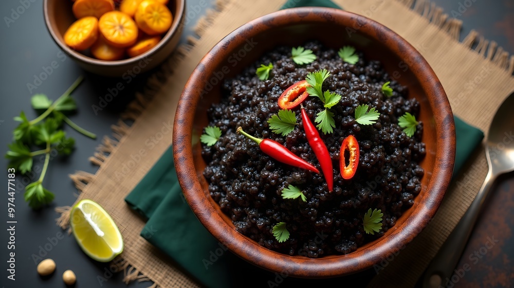 Haitian Diri Ak Djon Djon with Black Mushrooms and Spices Stock Photo ...