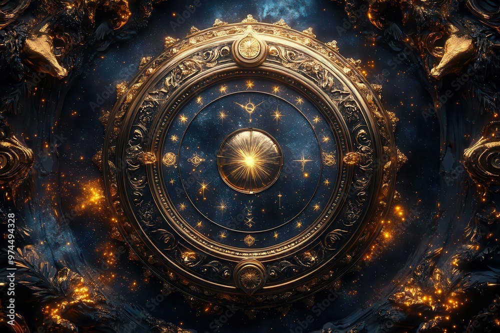 celestial zodiac wheel floating in cosmic nebula constellation animals ...