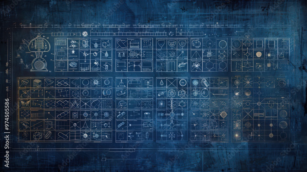 Blueprint of the periodic table showing the historical development of ...