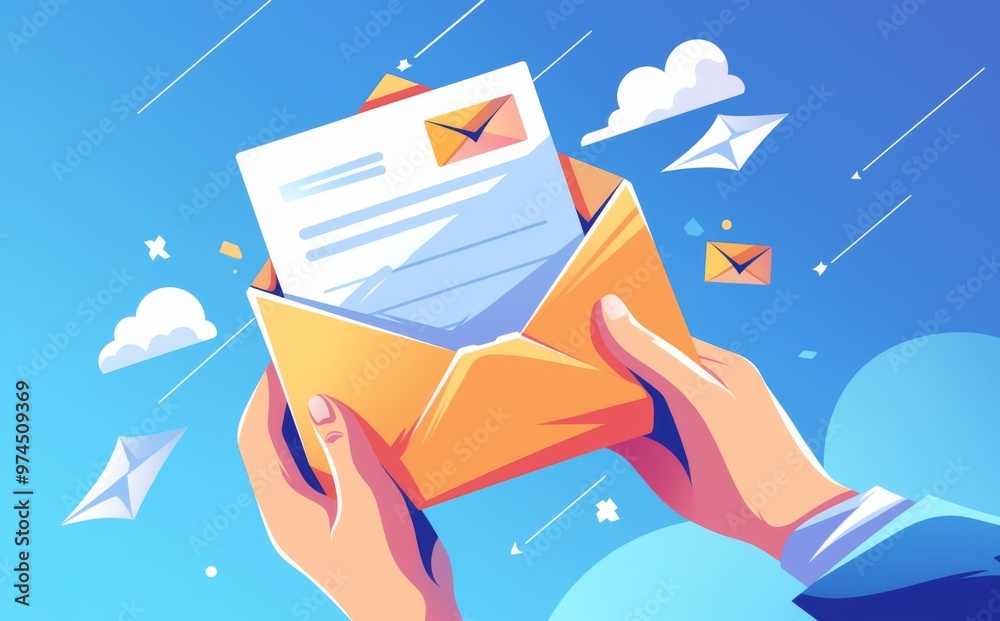 Vector Illustration of an Email with a Digital Marketing Theme on a ...