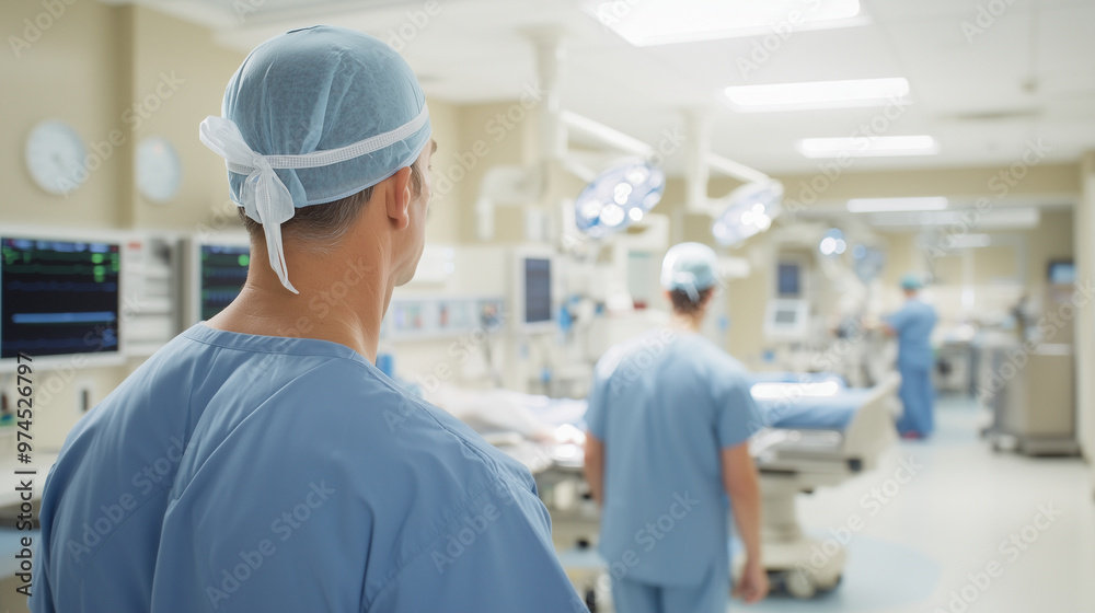professional ER team at work in a medical clinic room, including a ...