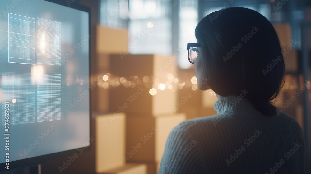 futuristic scene where a user interacts with an augmented reality interface to track the ...