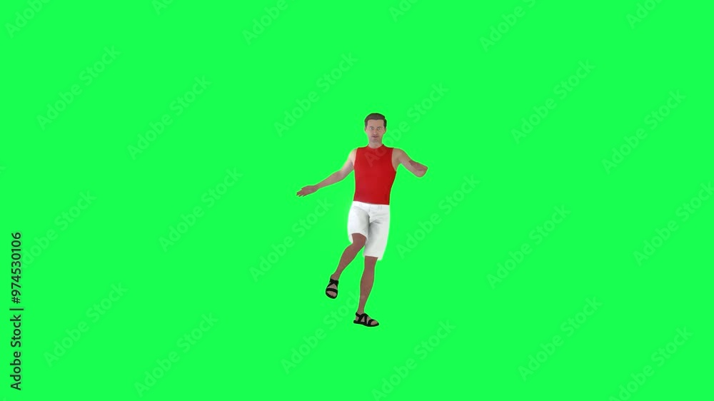 3d Attractive man dancing professionally, green screen front angle ...