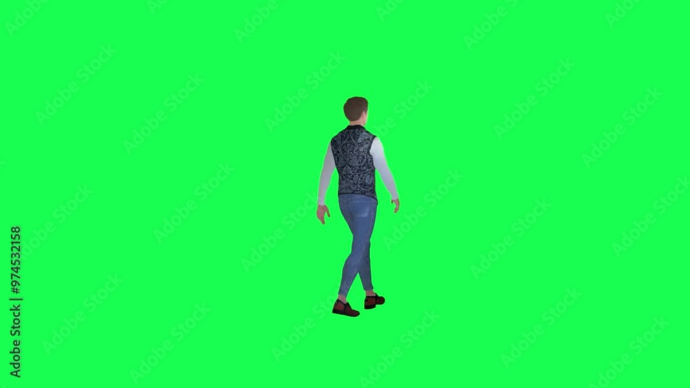 3d man in formal suit walking on the street back angle green screen ...