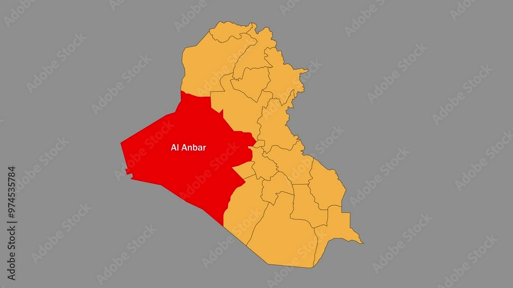 Al Anbar map animated video. The location is highlighted on the Iraq ...