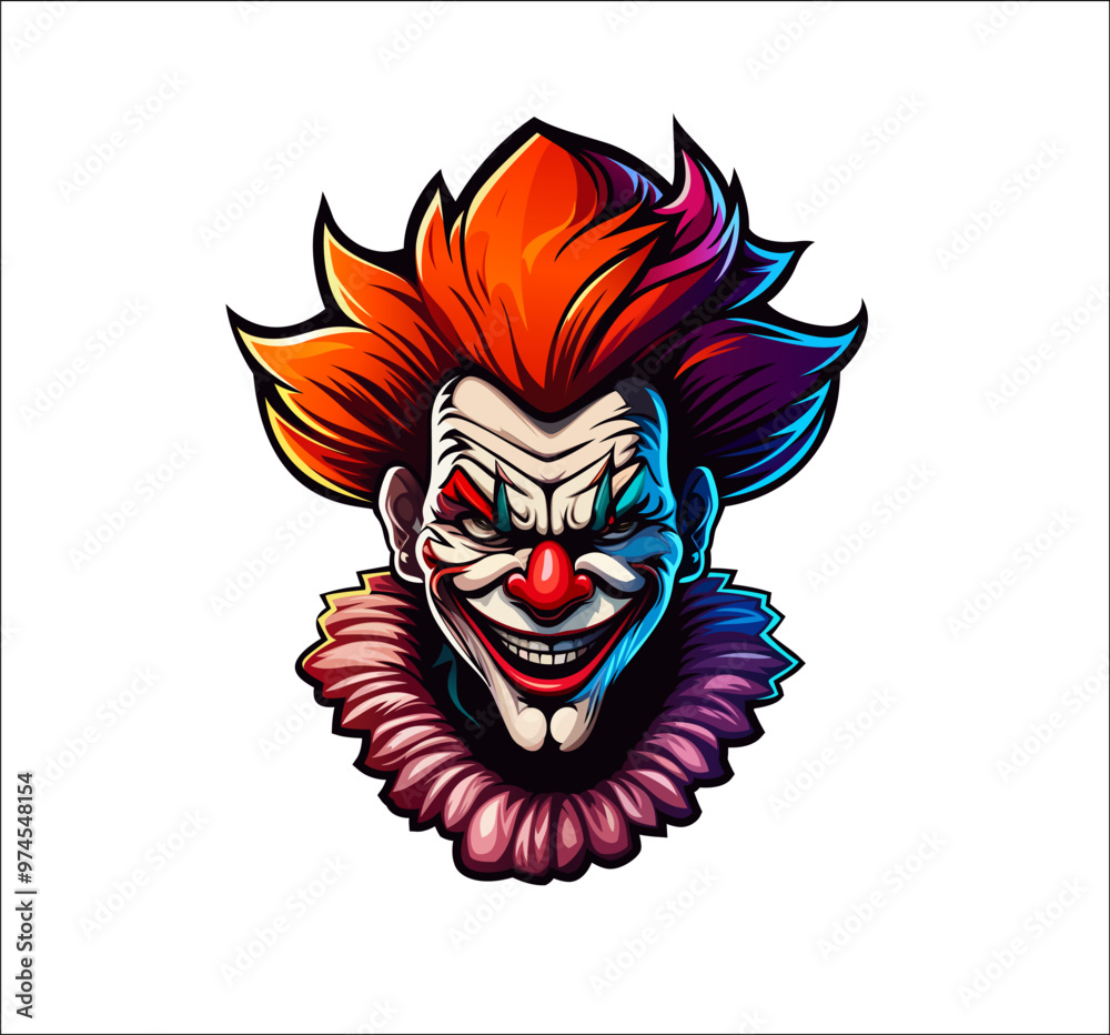 Angry circus clown mascot with red, spiky hair and menacing face ...