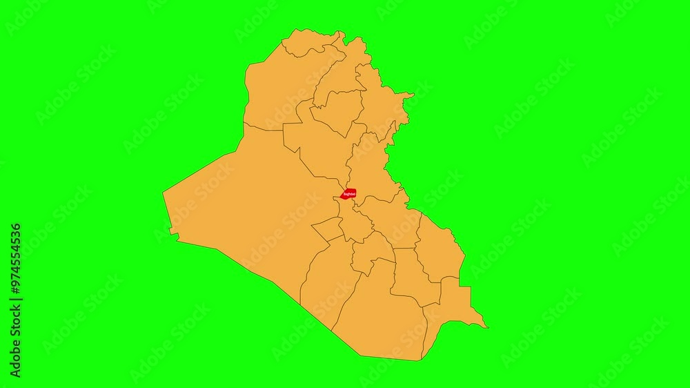 Baghdad map animated video. The location is highlighted on the Iraq map ...