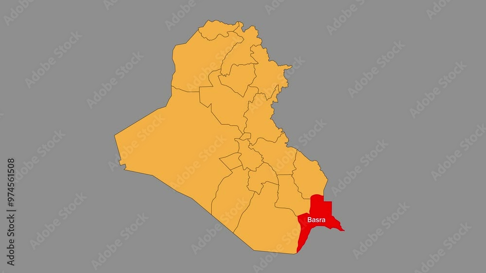 Basra map animated video. The location is highlighted on the Iraq map ...