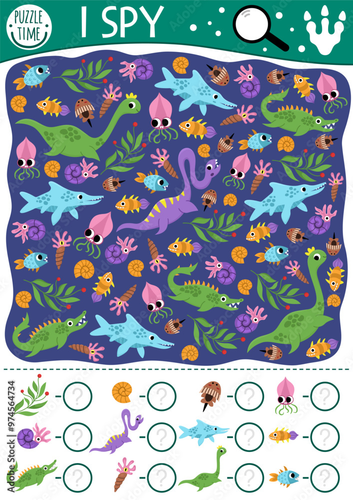 Dinosaur I spy game for kids. Searching and counting activity with ...