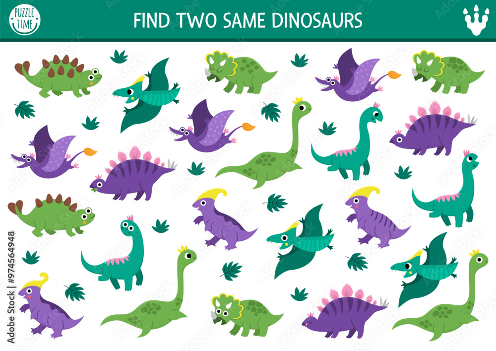 Find two same dinosaurs. Prehistoric matching activity for children ...