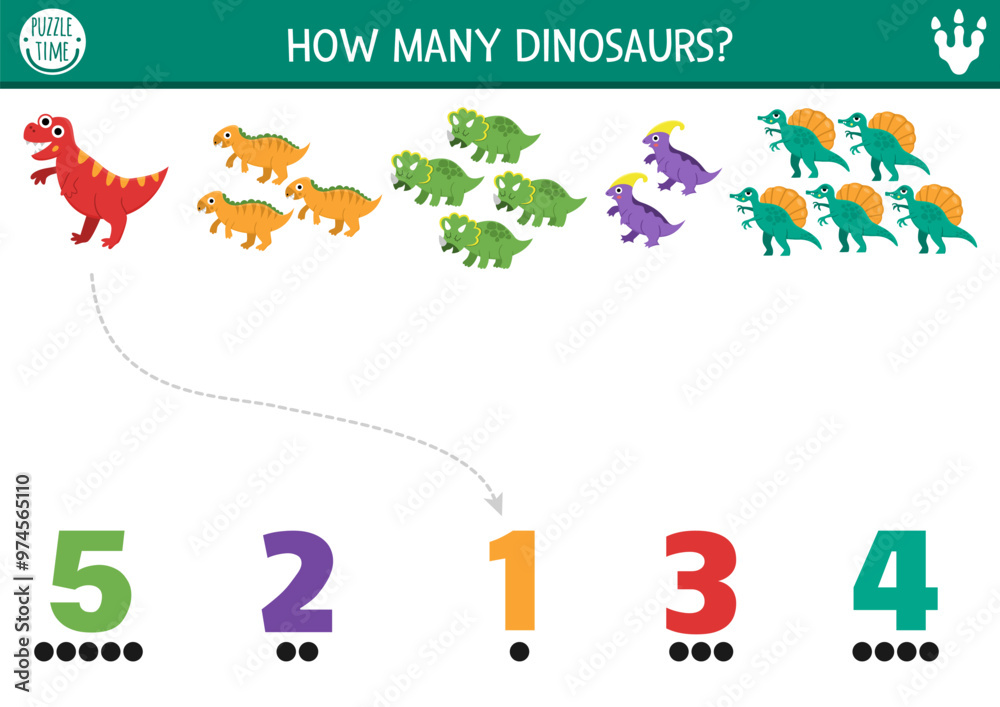 Counting and matching game with cute dinosaurs. Dino math addition ...
