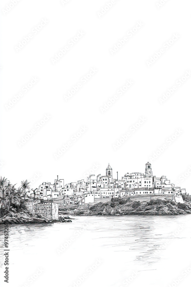 Arecibo, Puerto Rico, black and white pen pencil hand-drawn effect ...