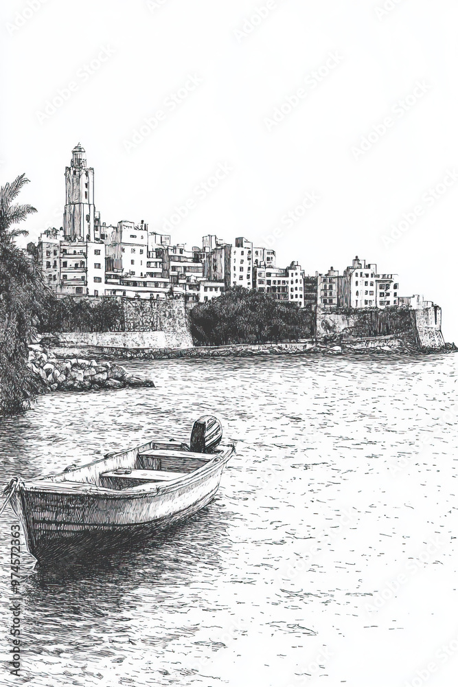 Arecibo, Puerto Rico, black and white pen pencil hand-drawn effect ...