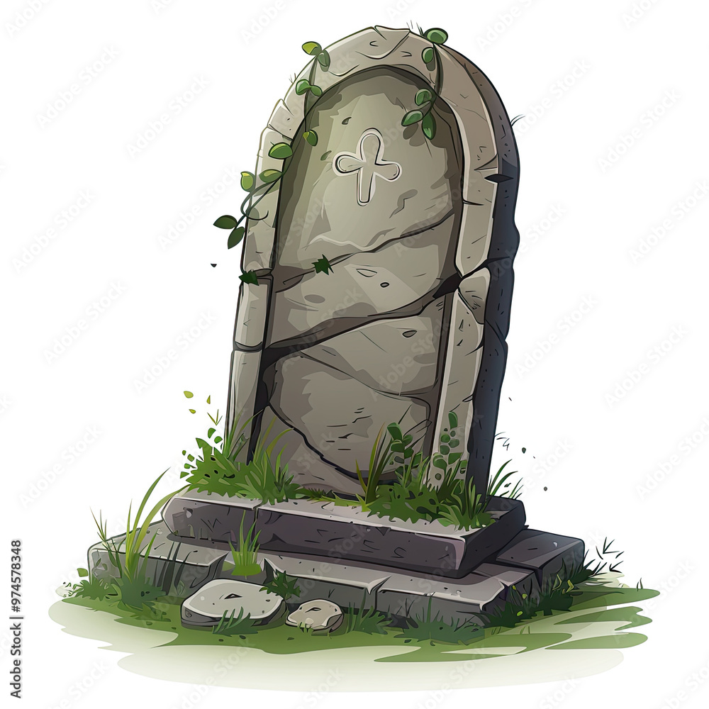 Halloween grave stone cross, horror night holiday cemetery tombstone ...